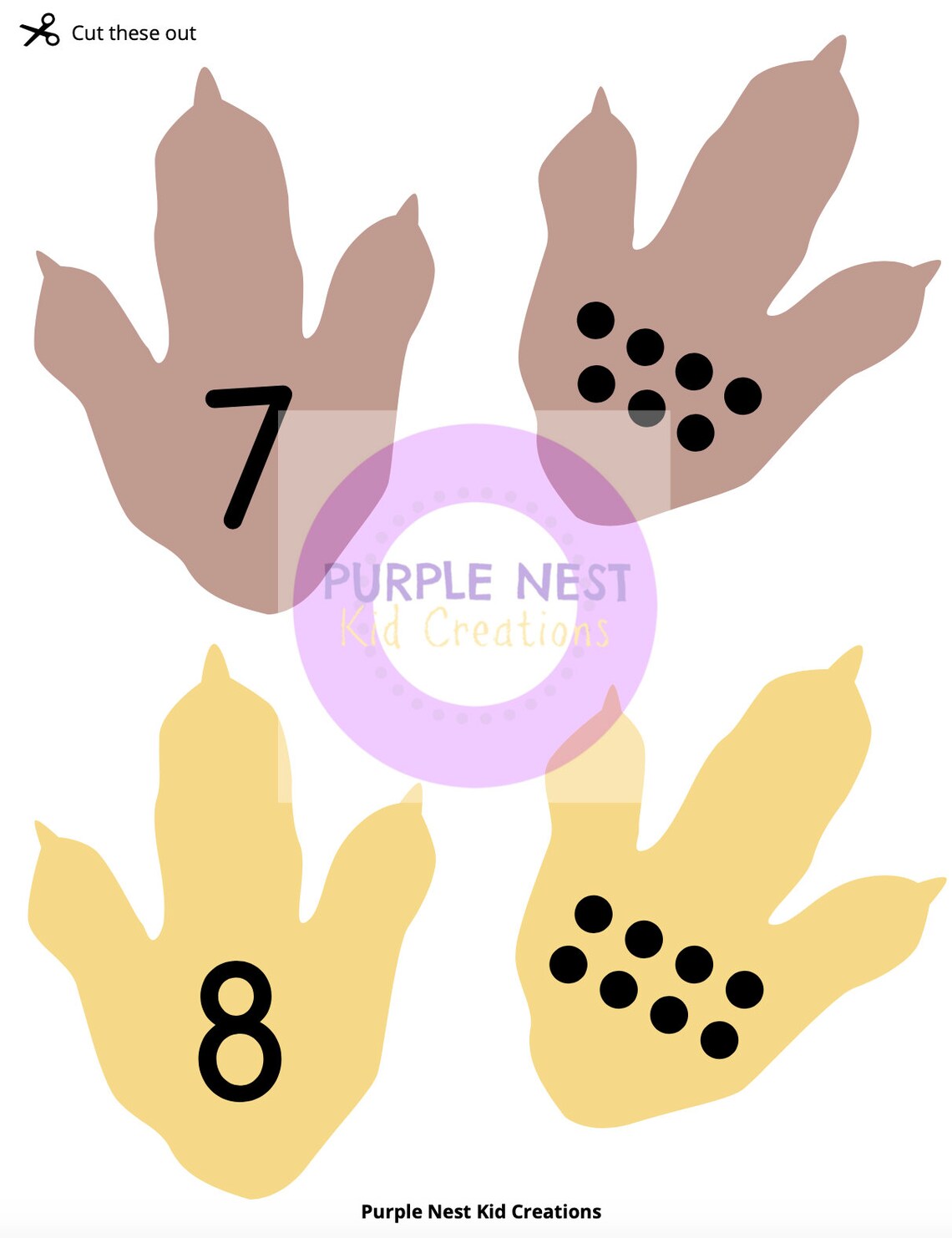 Dinosaur Footprints Number Match Number Recognition | Etsy