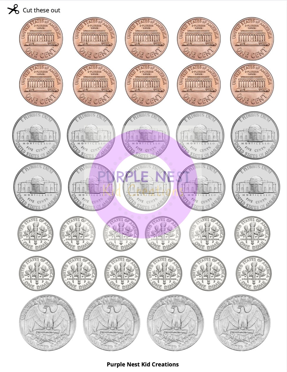 Money Counting Worksheet American Coins Counting Game - Etsy