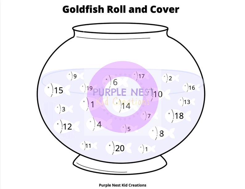 Goldfish Roll and Cover Worksheet Numbers 1-20 Counting | Etsy