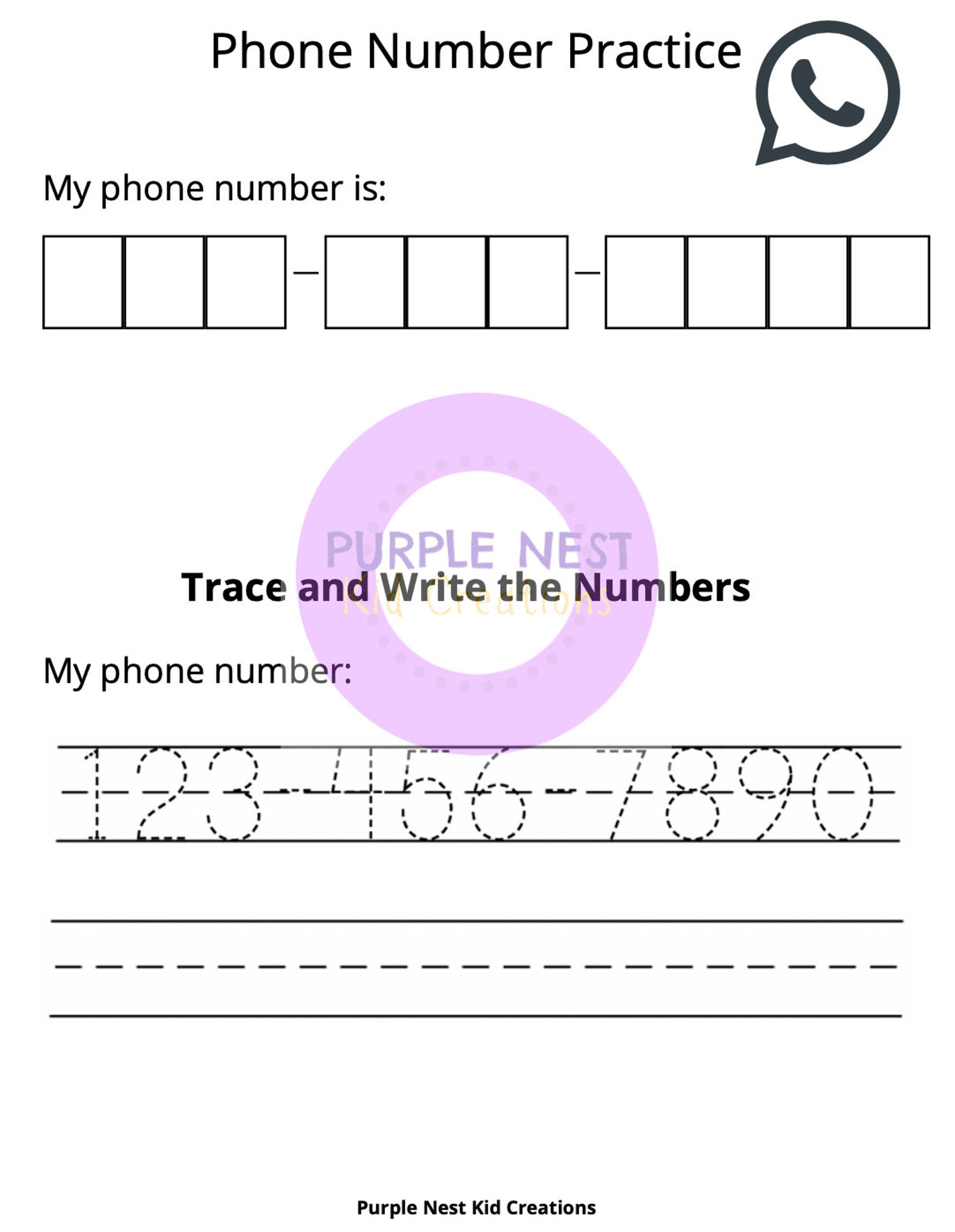 Phone Number & Address Printable Worksheet, All About Me, Phone Number ...