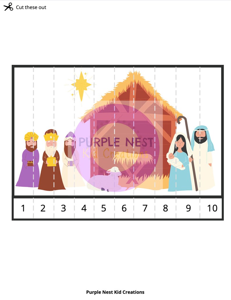 Nativity Counting Puzzle Worksheet Christmas Counting Game | Etsy