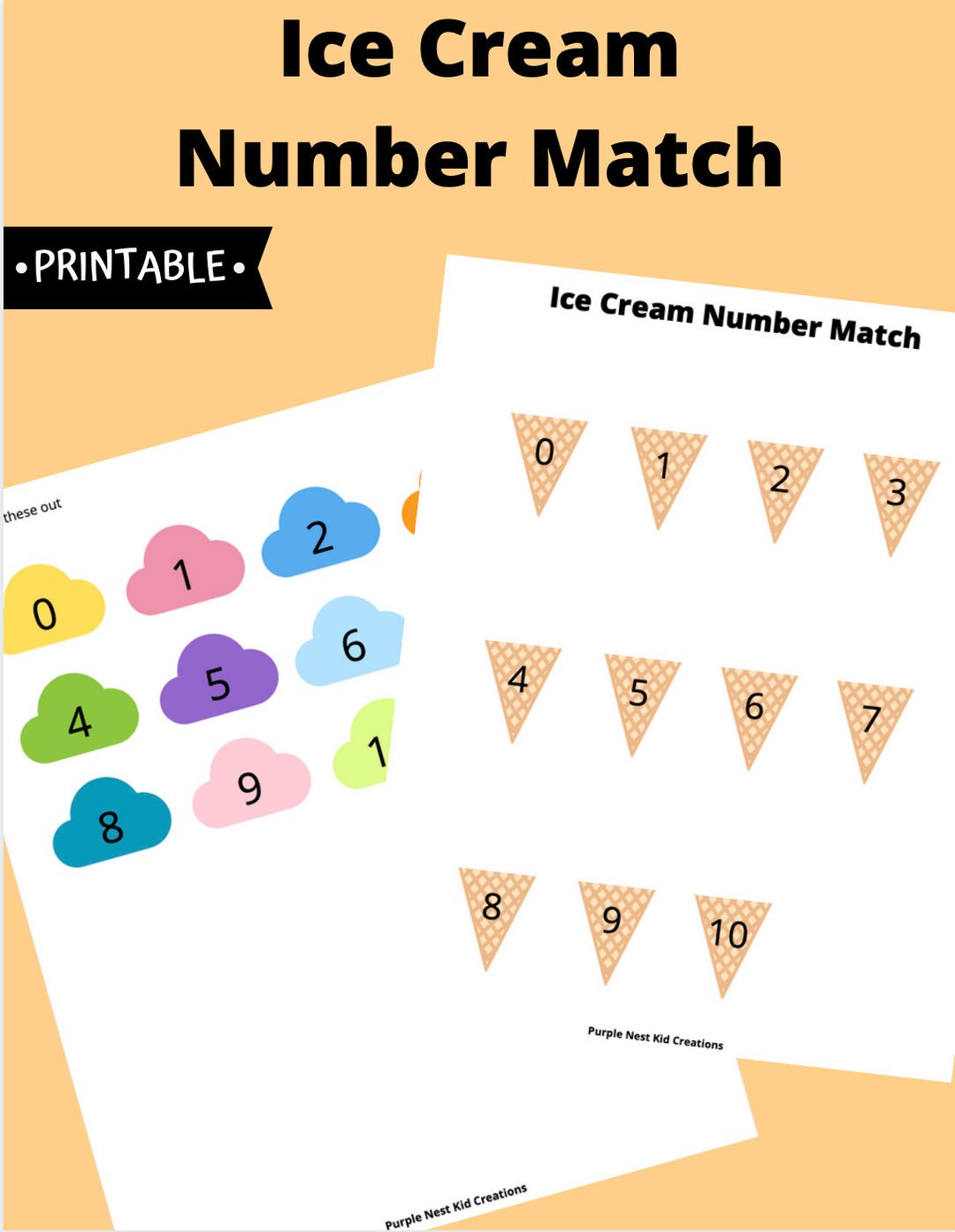 Ice Cream Number Match Worksheet, Number Matching Game, Educational ...