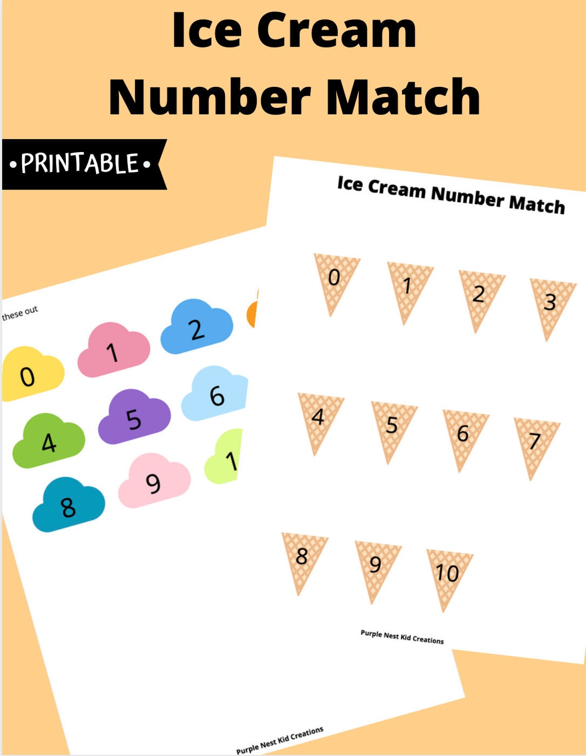 Ice Cream Number Match Worksheet Number Matching Game - Etsy Canada