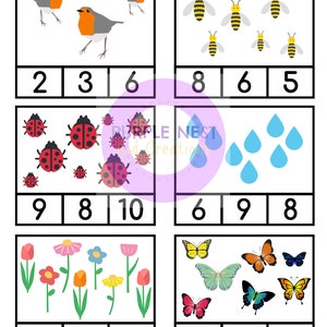 Spring Count and Clip Cards, Numbers, Counting, Math, Busy Bag, Spring ...
