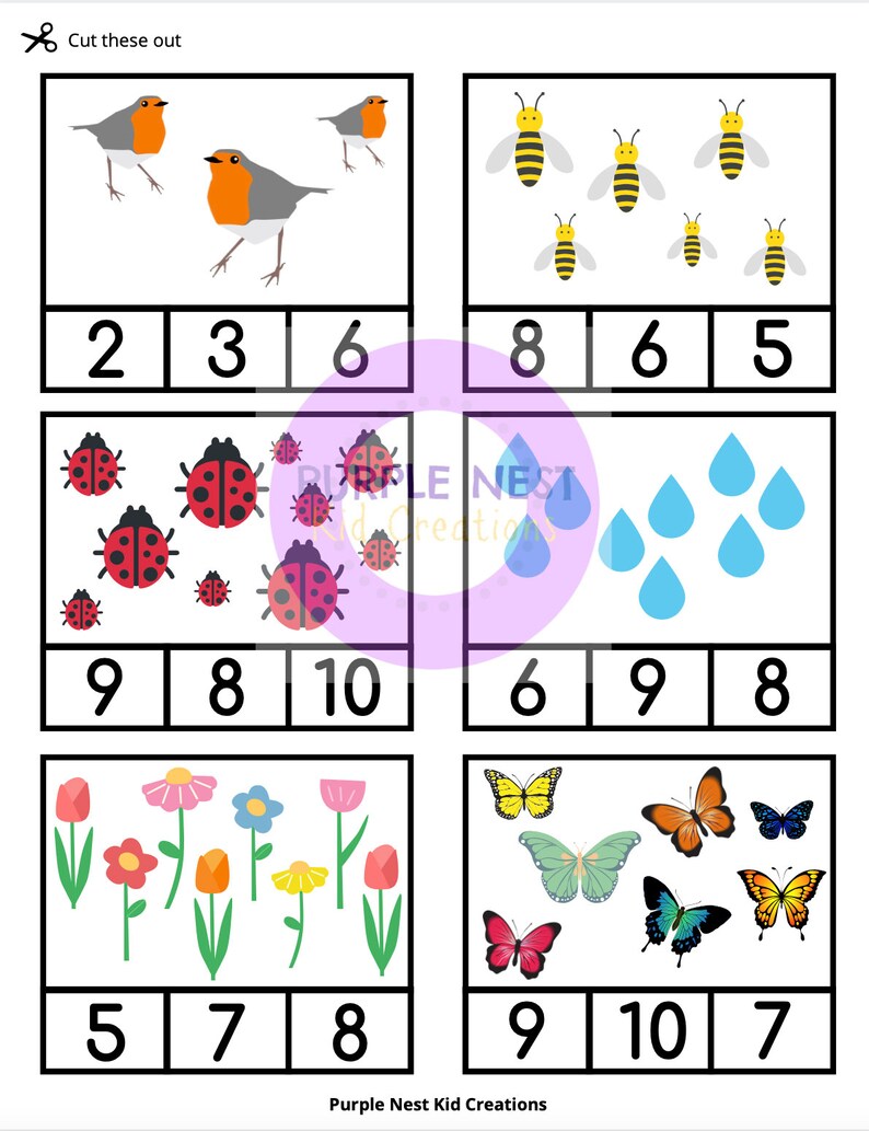 Spring Count and Clip Cards: Preschool Math Activity (PDF) - Etsy