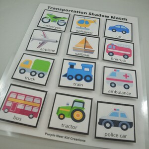 Match the Transportation Worksheet, Vehicle Matching Game, Educational ...