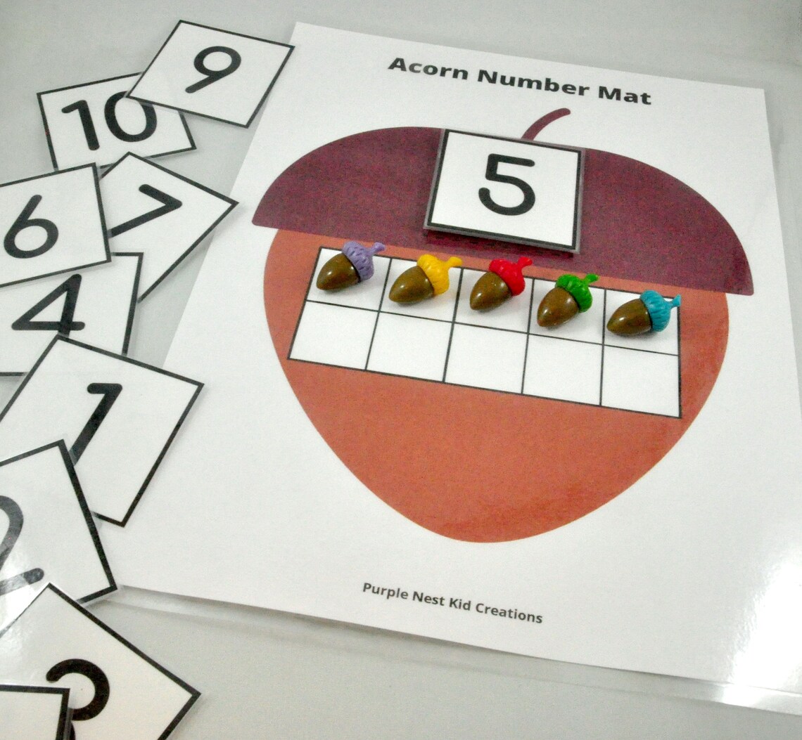 Acorn Printable Number Mat Playdough Mat Acorns Squirrels - Etsy