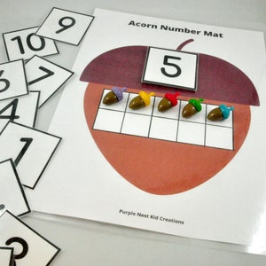 Acorn Printable Number Mat, Playdough Mat, Acorns, Squirrels, Fall ...