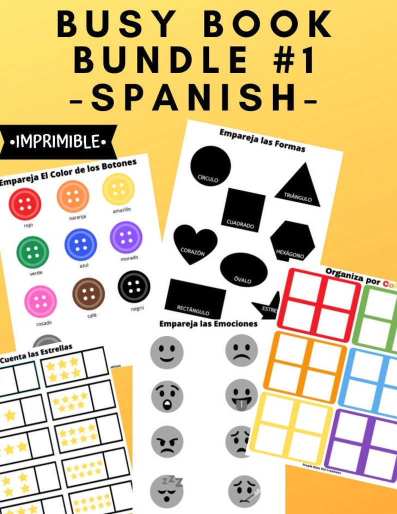 Spanish Busy Book Bundle 1 Busy Book Printable Matching - Etsy