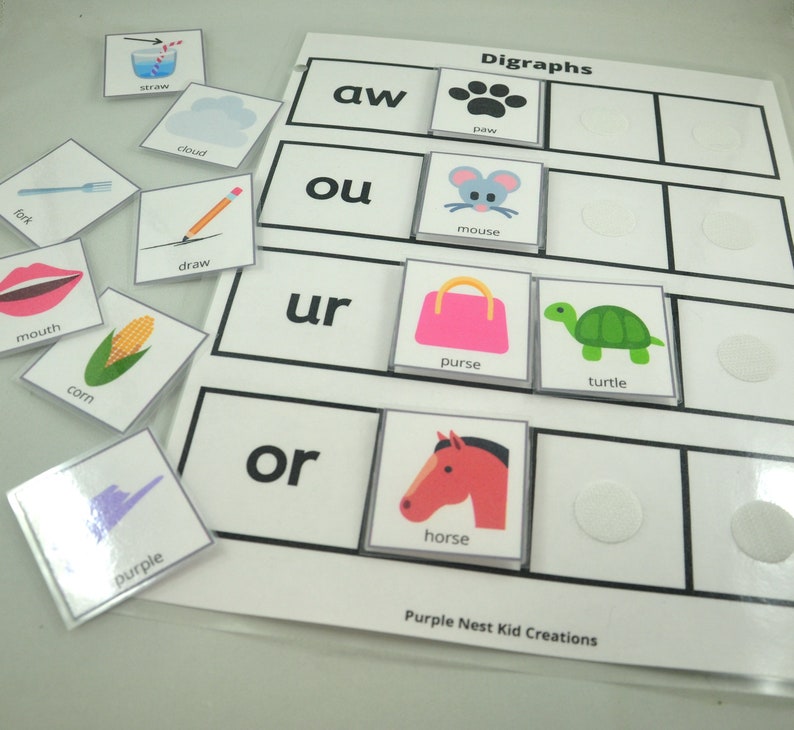 Digraphs Matching Worksheet Phonics Game Vowels Educational - Etsy