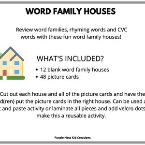 Word Family Houses Activity: CVC Rhyming Game (digital Download) - Etsy