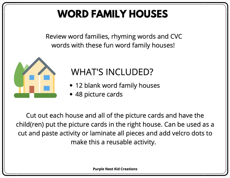 Word Family Houses Activity: CVC Rhyming Game (digital Download) - Etsy