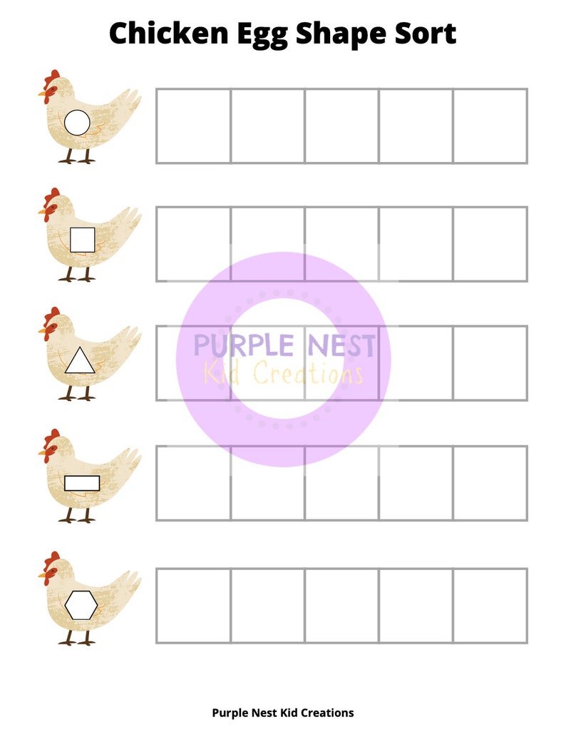 Chicken Egg Shape Sort Worksheet Shape Sorting Game Farm - Etsy