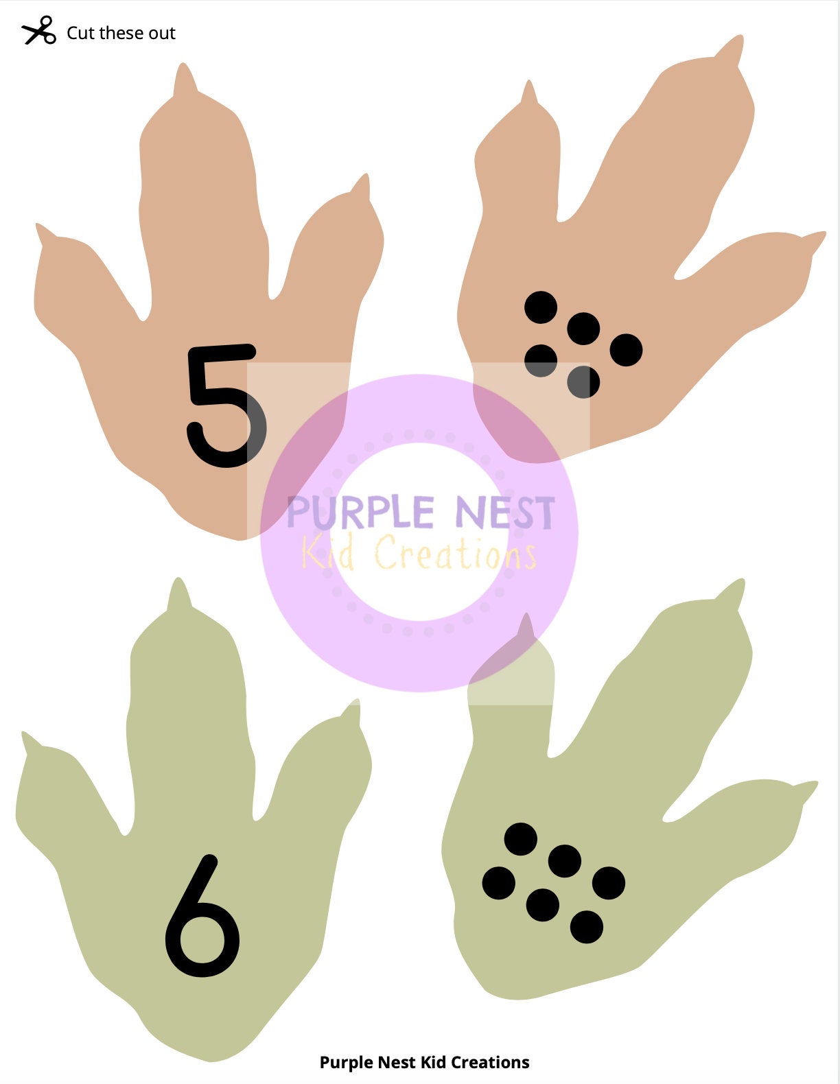 Dinosaur Footprints Number Match Number Recognition | Etsy