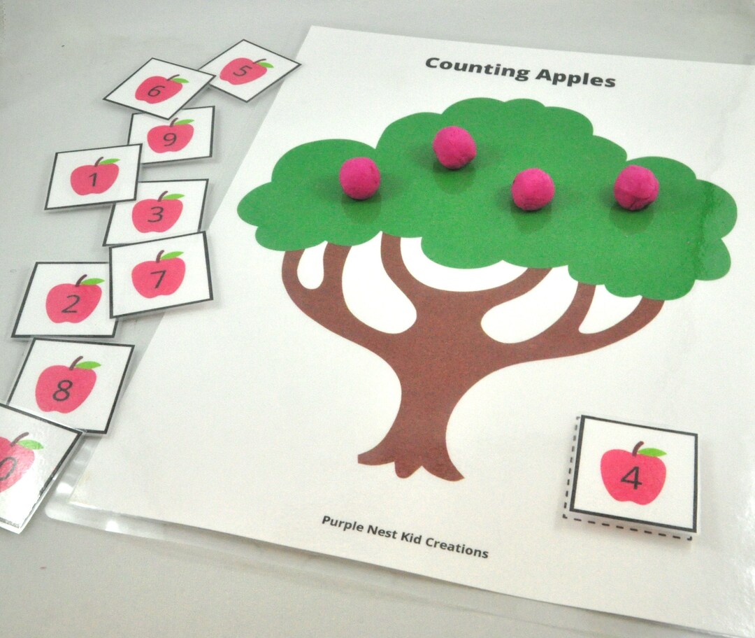 Counting Apples Playdough Mat, Fall Activity, Autumn Activity, Dry ...