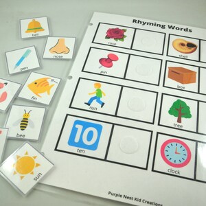 Rhyming Words Matching Worksheet, Phonics Game, Rhymes, Educational ...