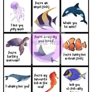 Under the Sea Valentine Cards Printable, Digital Download, Valentine's ...