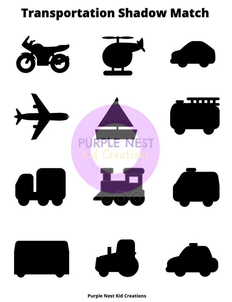 Match the Transportation Worksheet Vehicle Matching Game - Etsy