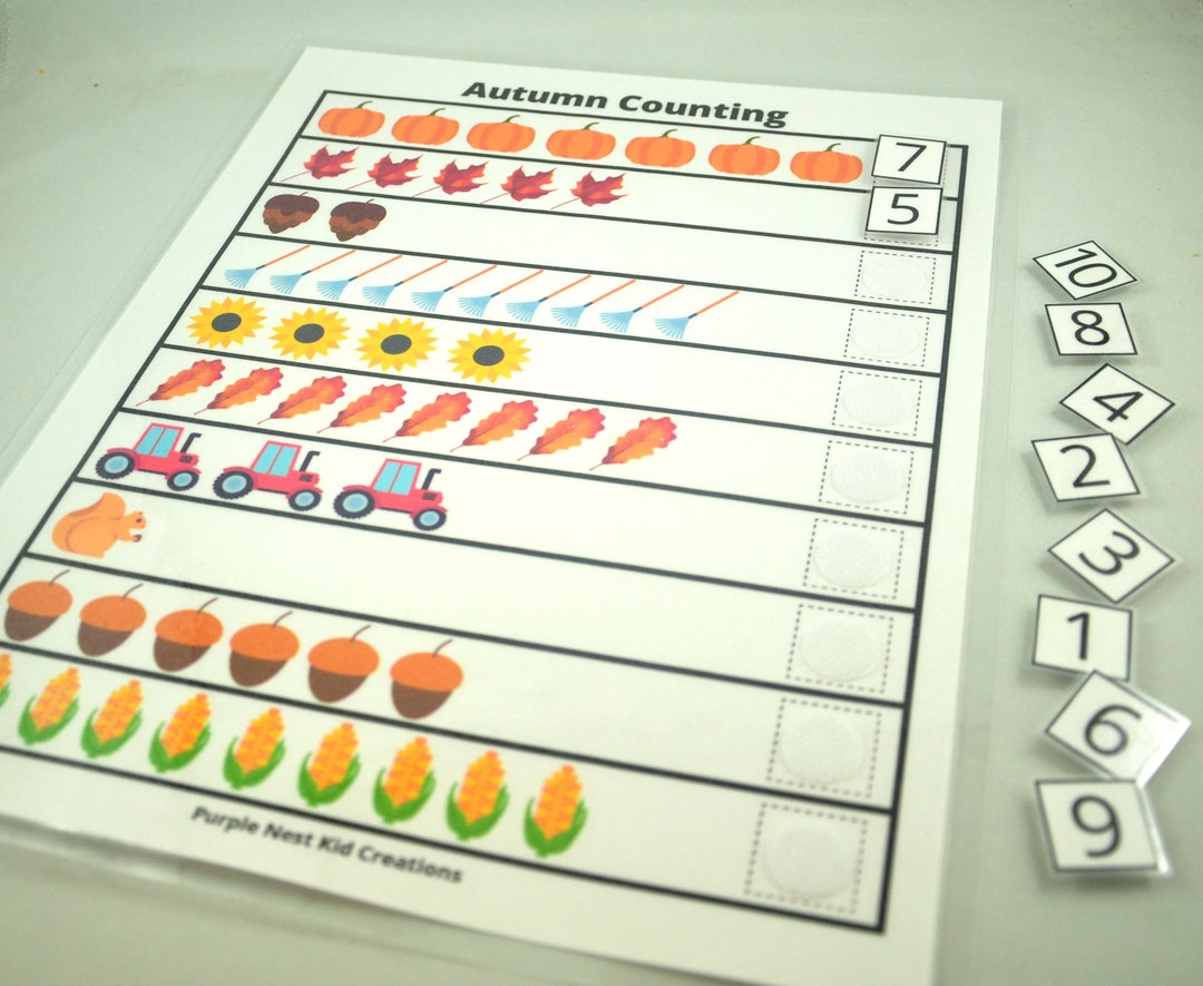 Autumn Counting Worksheet, Fall Counting Game, Numbers, Educational ...