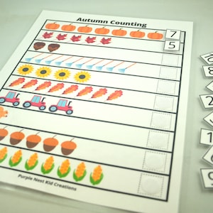 Autumn Counting Worksheet, Fall Counting Game, Numbers, Educational ...