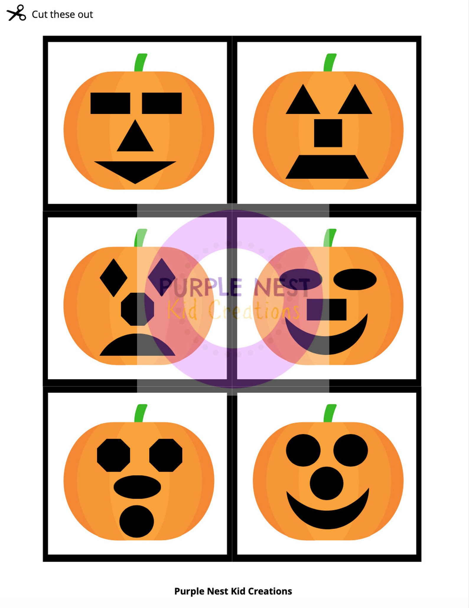 Jack-O-Lantern Shapes Printable Activity Halloween Activity | Etsy