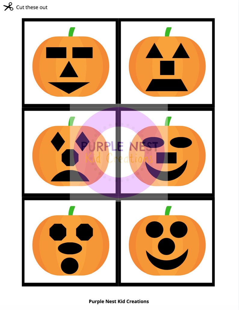 Jack-o-lantern Shapes Activity: Printable Halloween Preschool Game (PDF ...