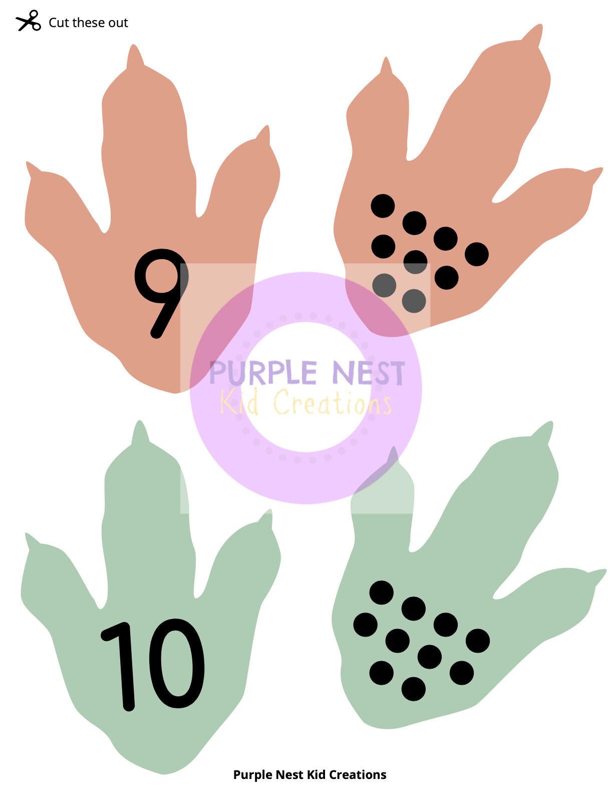 Dinosaur Footprints Number Match Number Recognition | Etsy