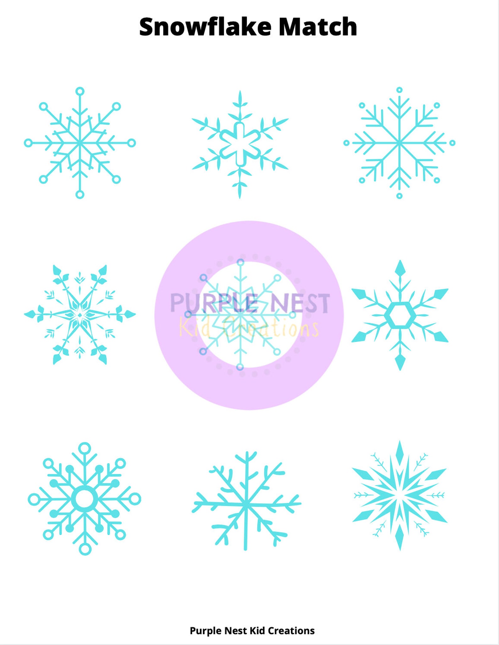 Snowflake Match Worksheet Snowflake Matching Game Winter | Etsy