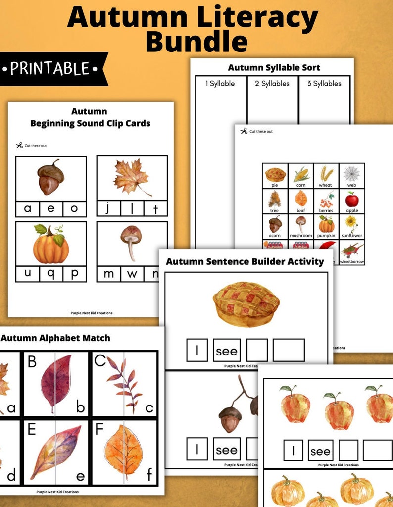 Autumn Literacy Bundle: Alphabet, Sounds, Syllables (digital Download ...