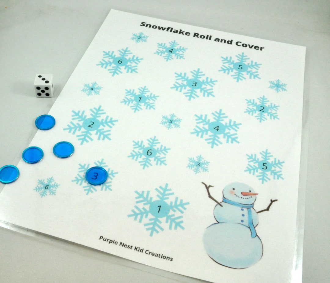 Snowflake Roll and Cover Math Worksheet: Preschool Counting Activity ...