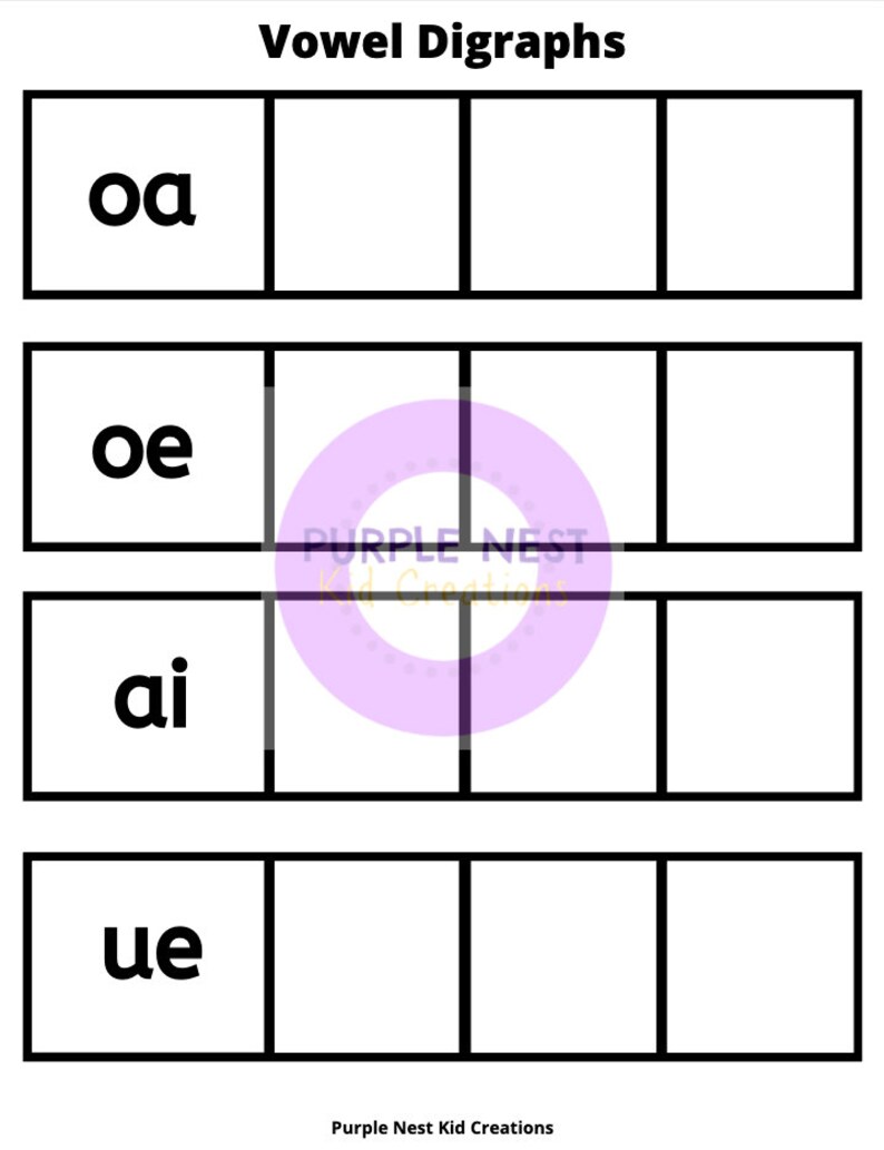 Vowel Digraphs Matching Worksheet Phonics Game Vowels | Etsy UK