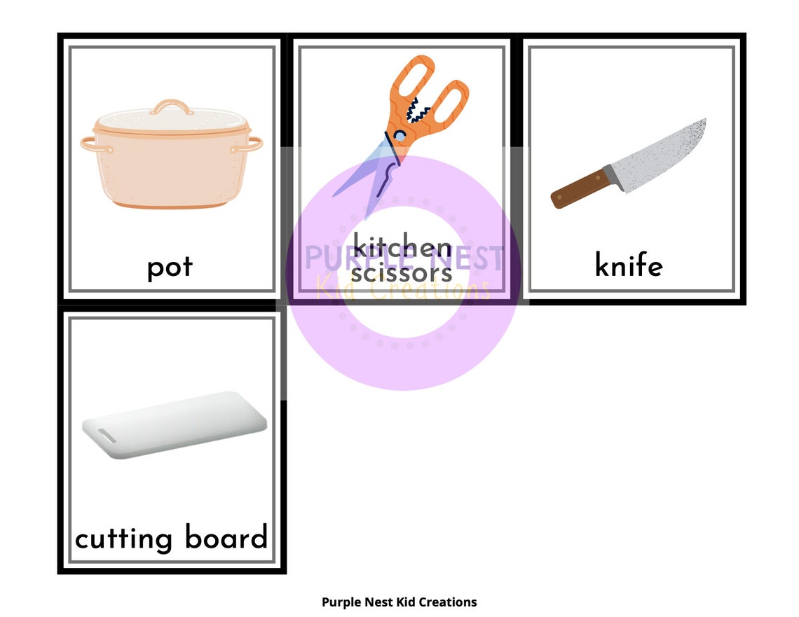 Kitchen Tools Flash Cards: Montessori Three Part Cards (digital ...