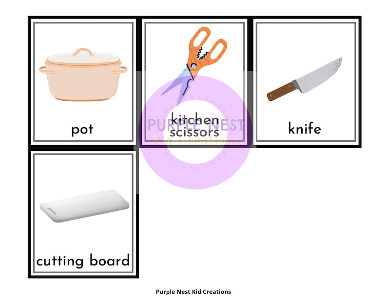 Kitchen Tools Flash Cards Montessori Nomenclature Three - Etsy