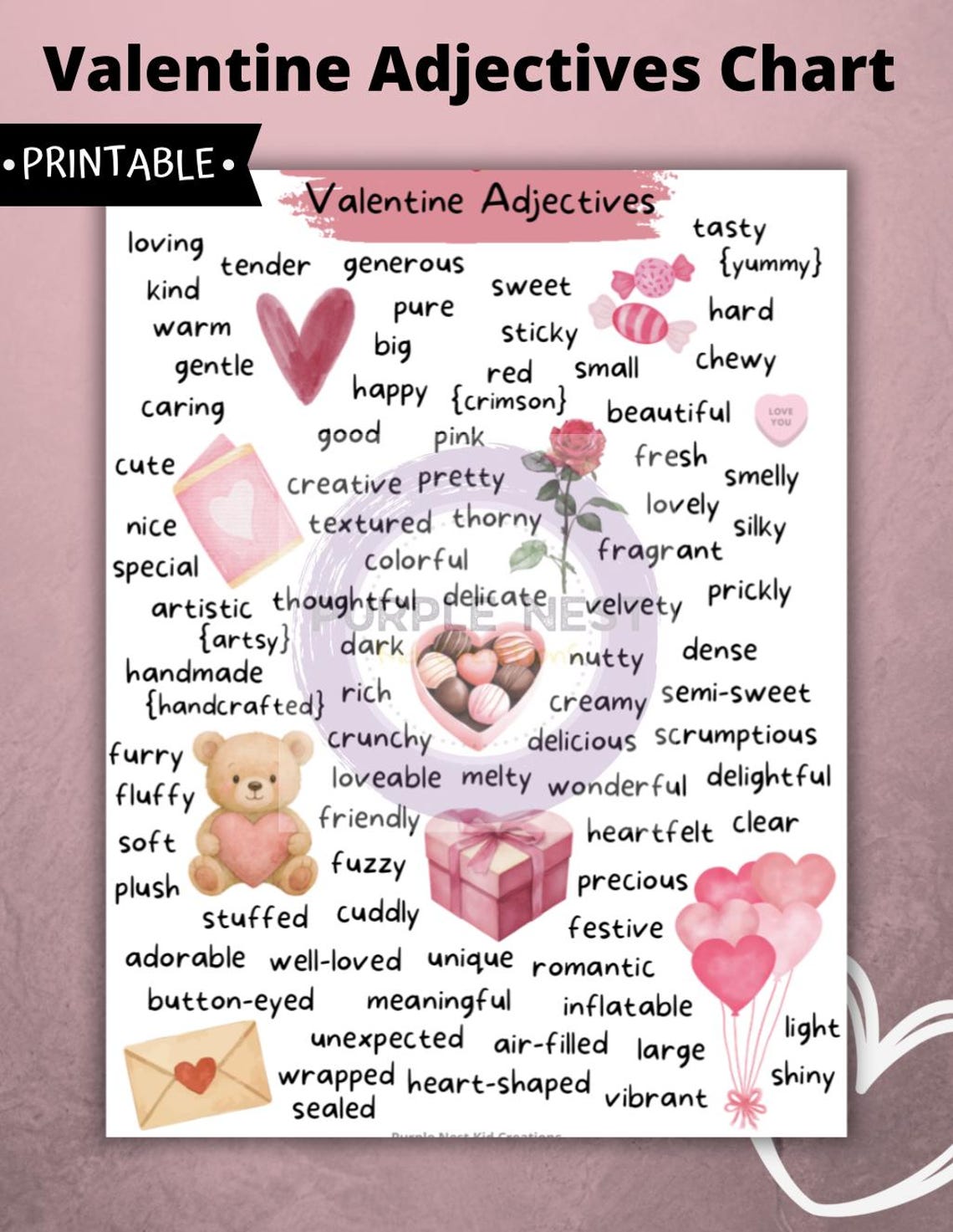 Valentine Adjectives Chart: Writing Prompts Homeschool Literacy ...