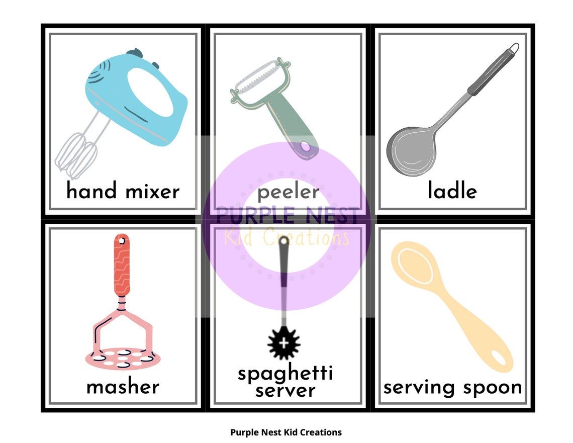 Kitchen Tools Flash Cards Montessori Nomenclature Three - Etsy