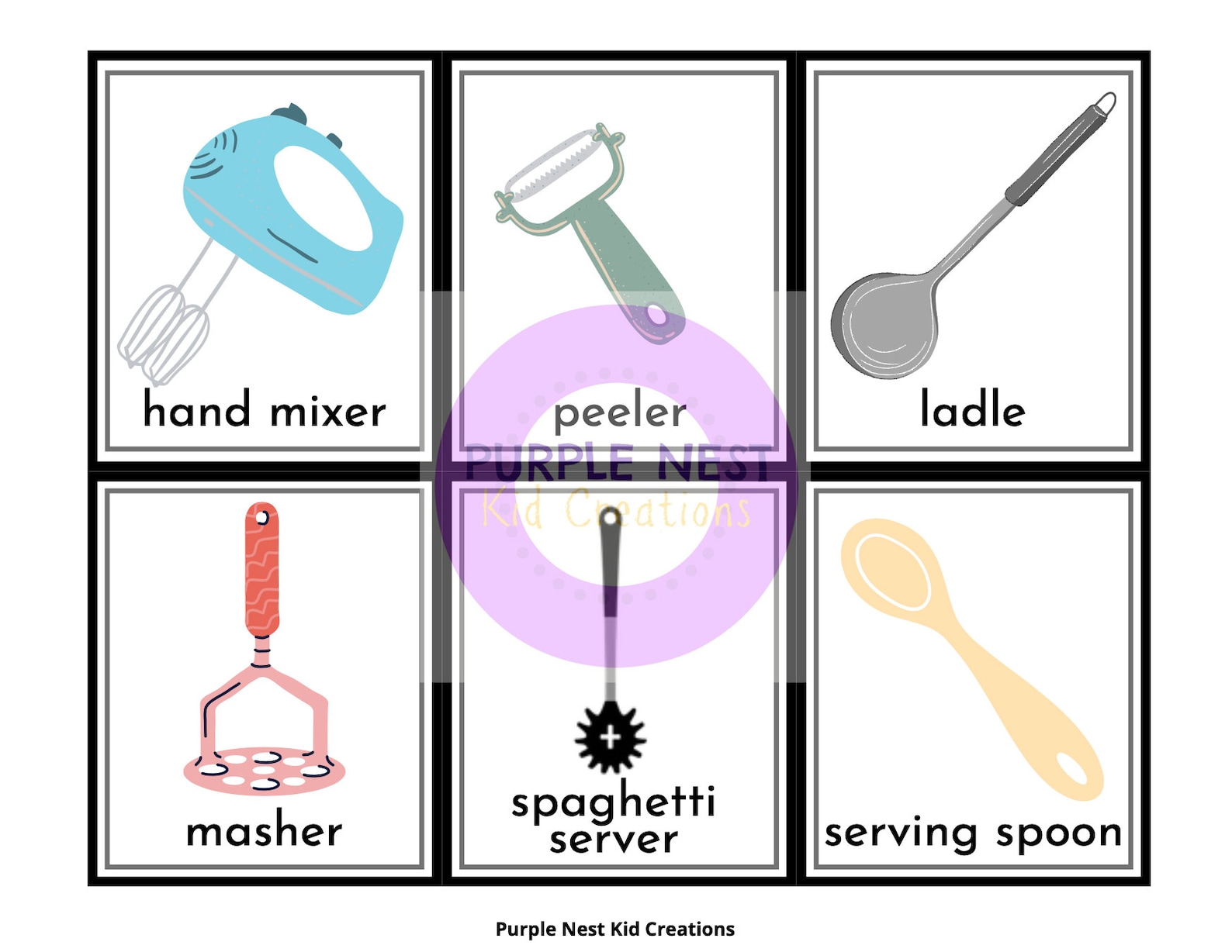 Kitchen Tools Flash Cards Montessori Nomenclature Three - Etsy