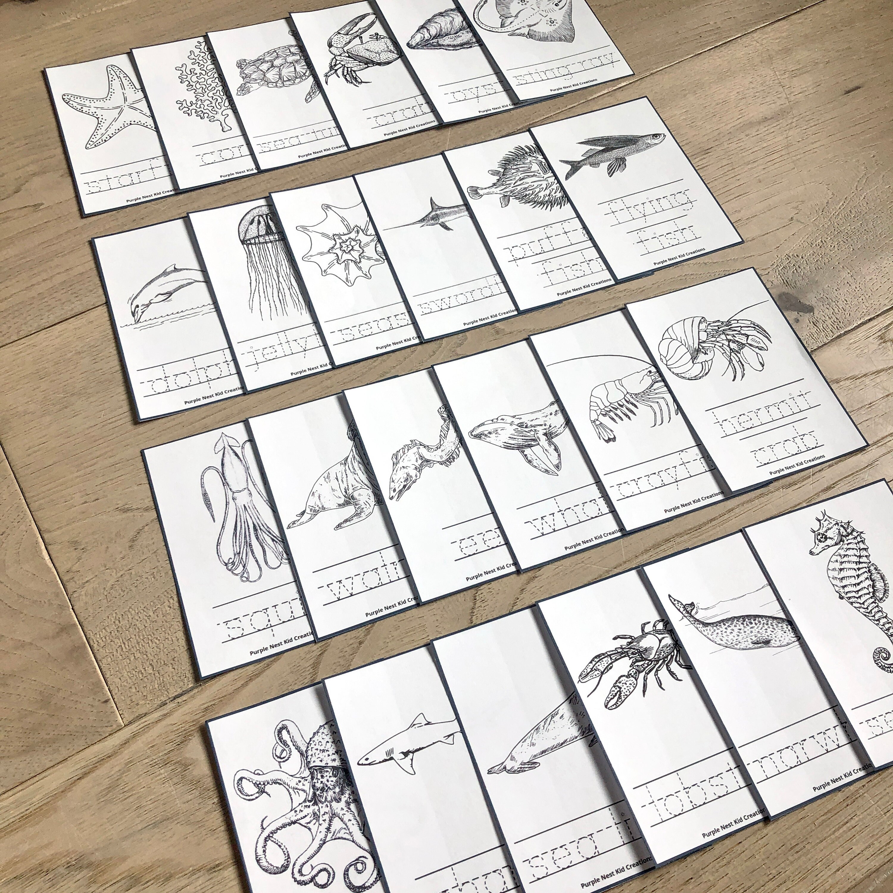 Ocean Animals Coloring & Tracing Cards: Educational Printable (PDF) - Etsy