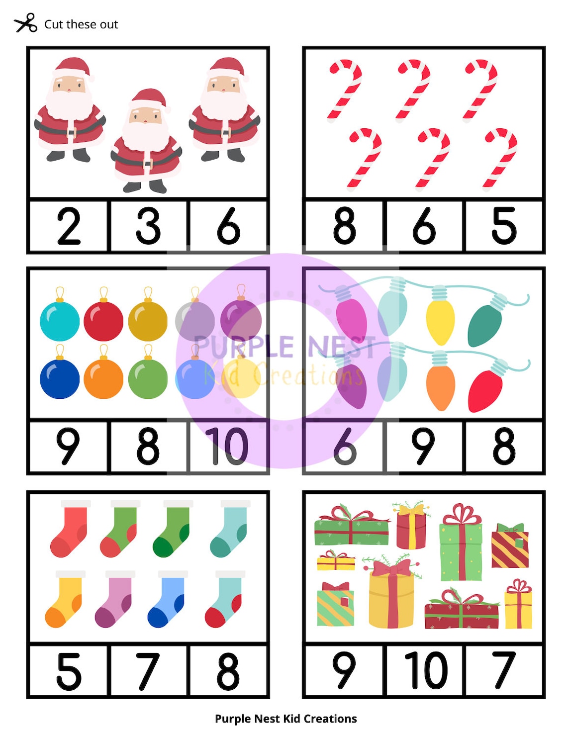 Christmas Count and Clip Cards Printable Activity Numbers - Etsy