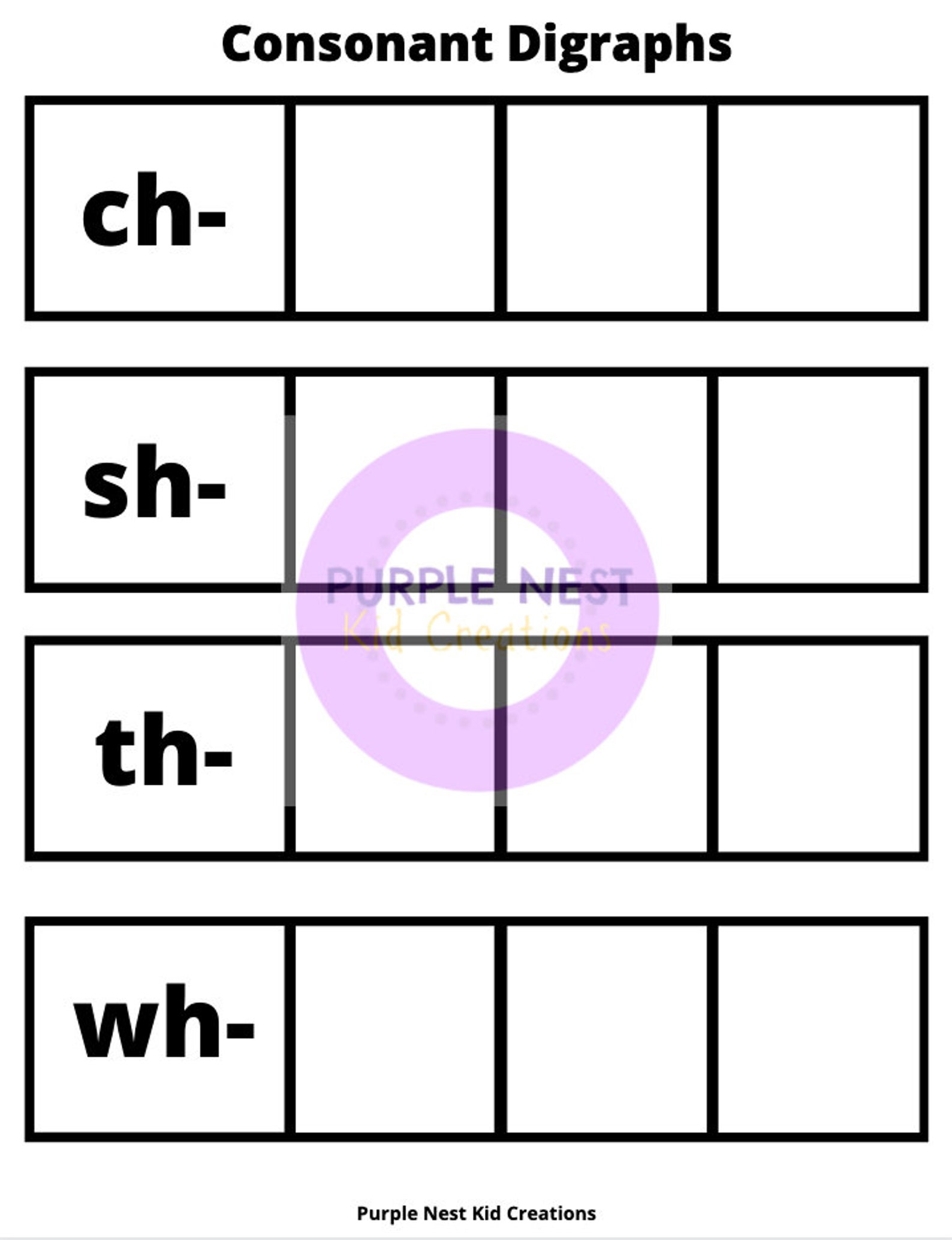 Consonant Digraphs Matching Worksheet Phonics Consonants | Etsy