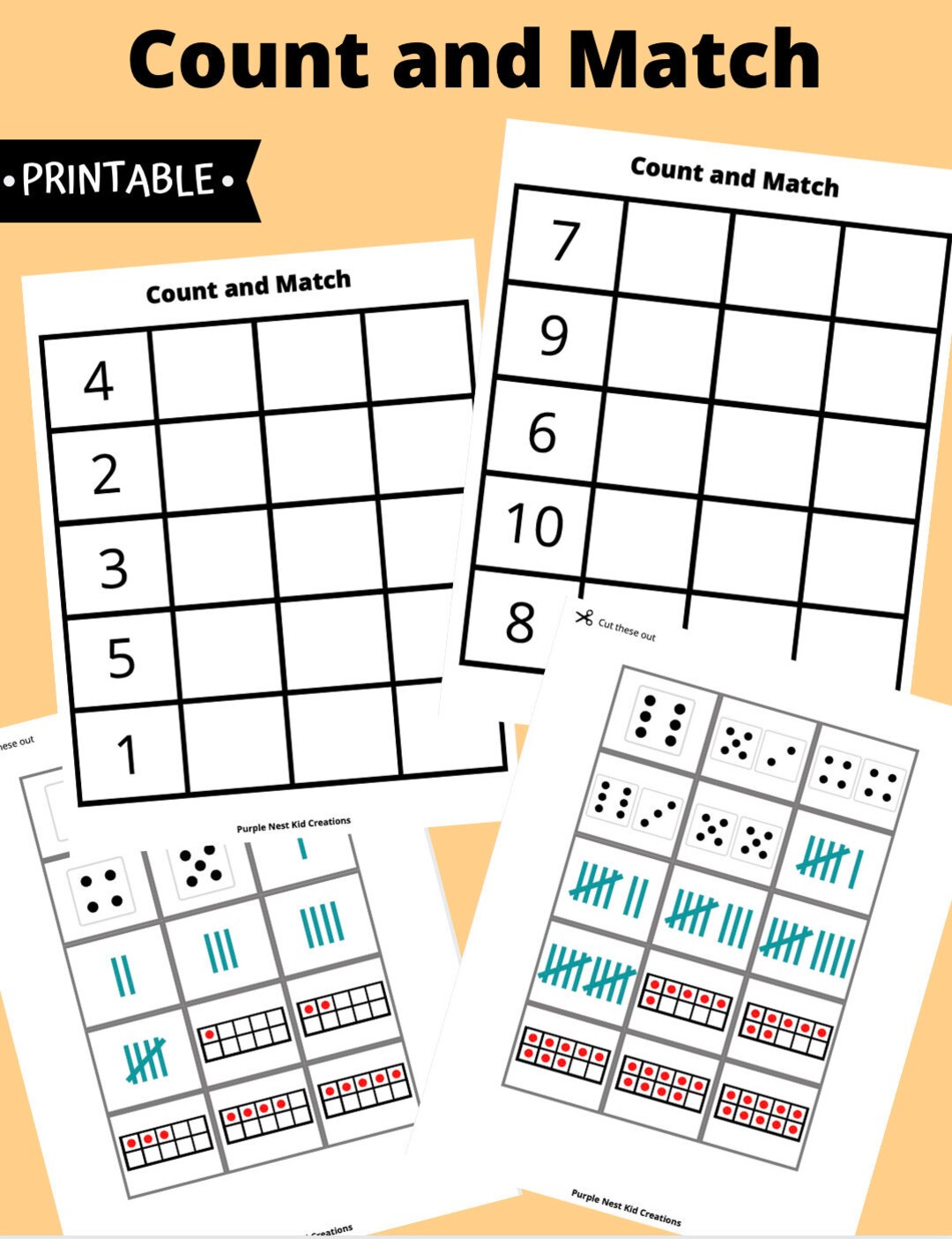 Count and Match Worksheet, Digital Download, Numbers, Counting, Math ...