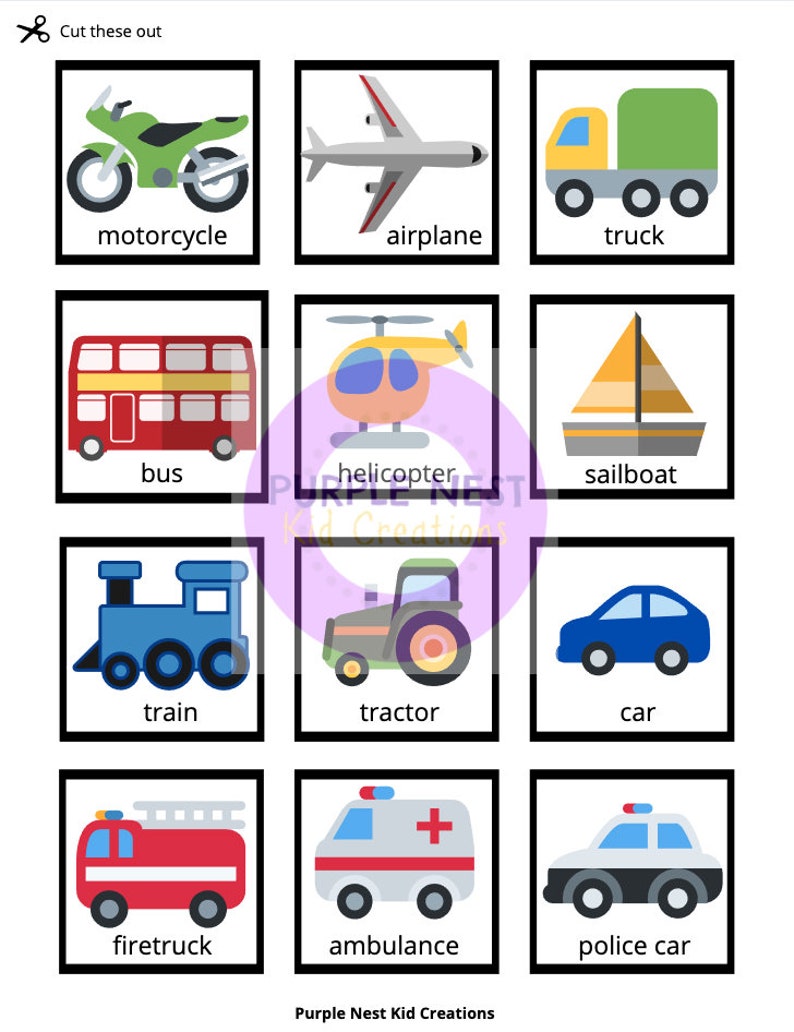 Match the Transportation Worksheet Vehicle Matching Game - Etsy