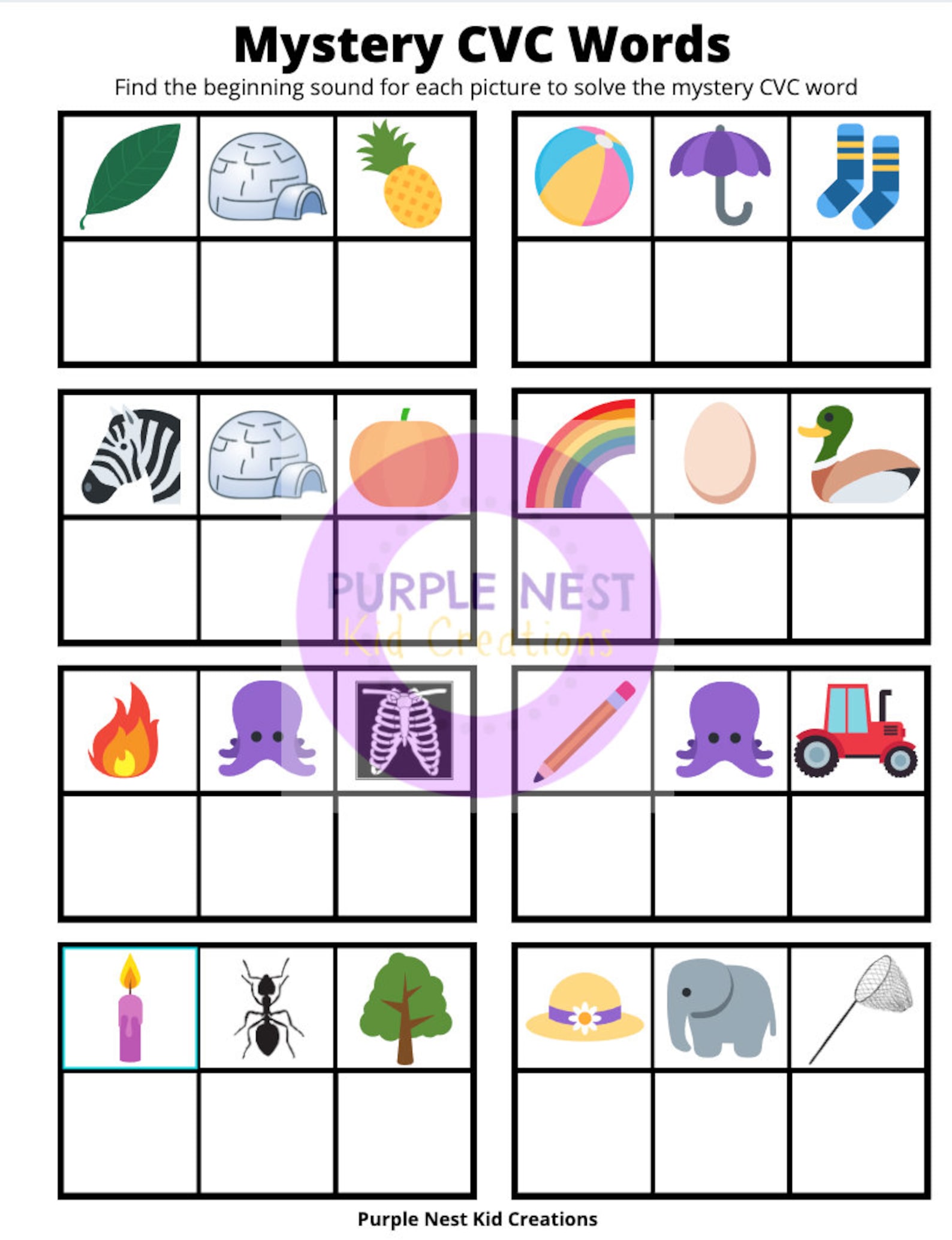 Mystery CVC Words Worksheets Phonics Game Educational - Etsy