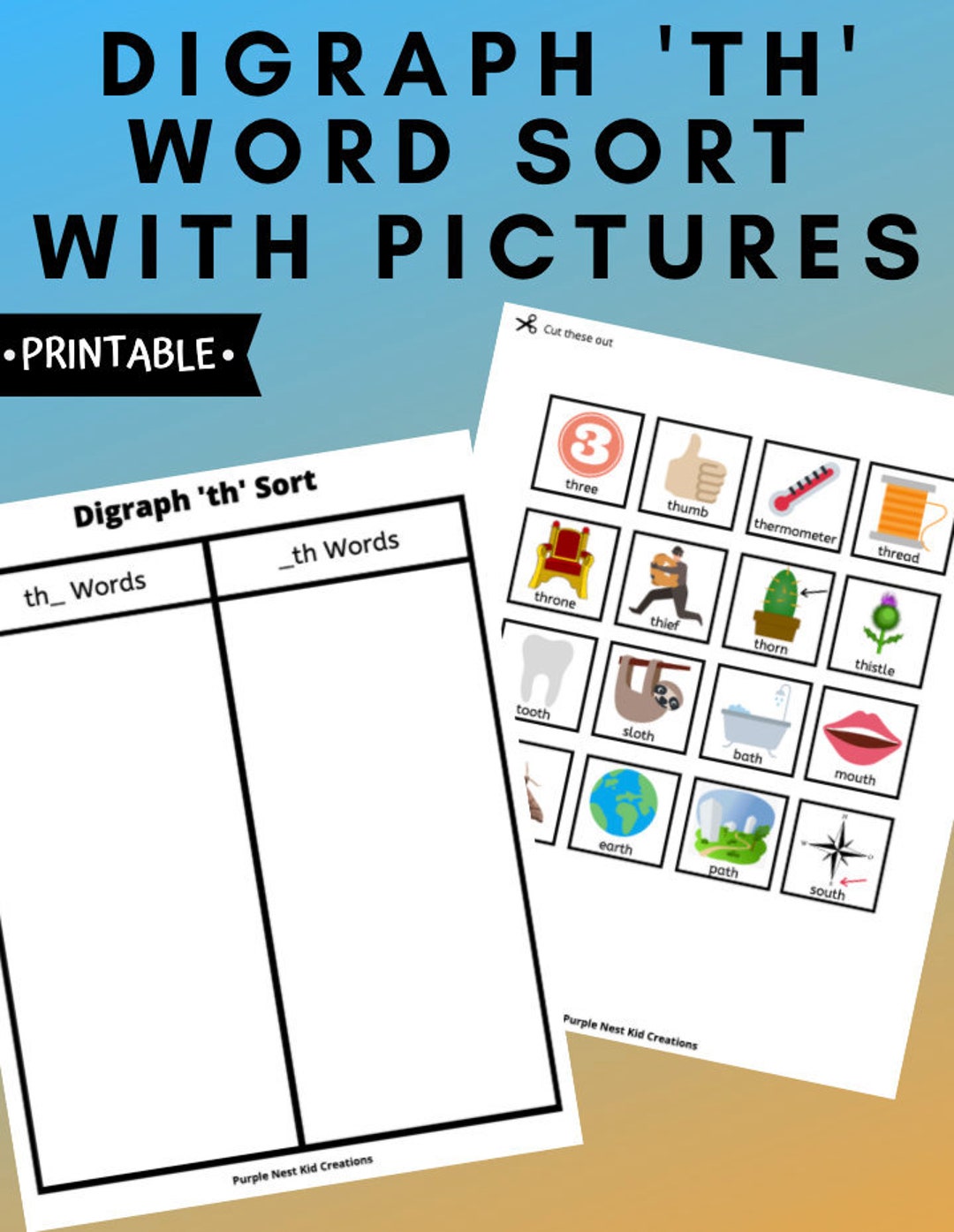 Digraph 'th' Word Sort With Pictures Worksheet, Letter Sounds Sorting ...