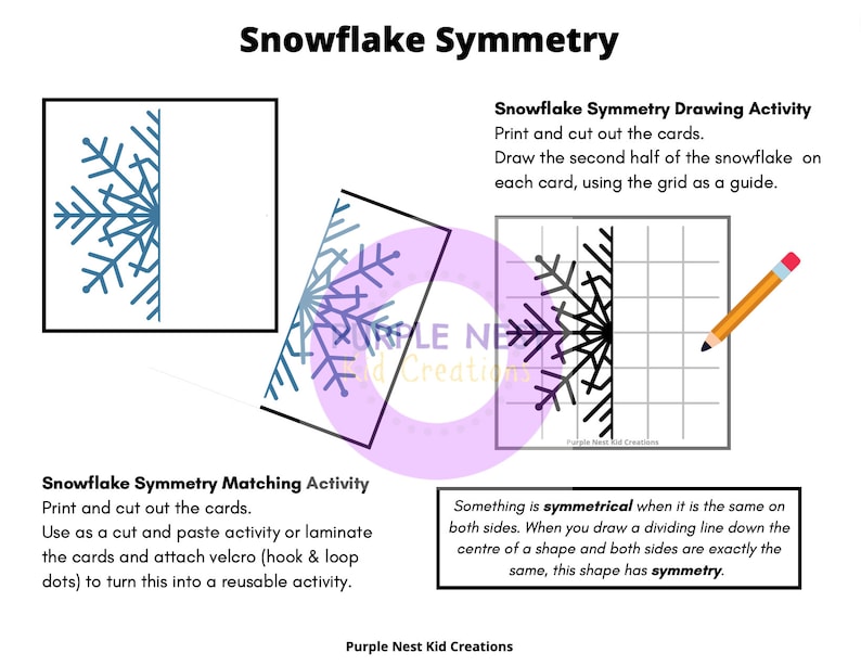 Snowflake Symmetry Printable Activity, Shapes, Snow, Winter, Snowflakes ...