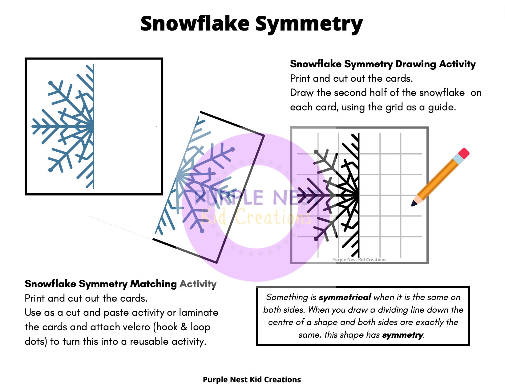 Snowflake Symmetry Printable Activity, Shapes, Snow, Winter, Snowflakes ...