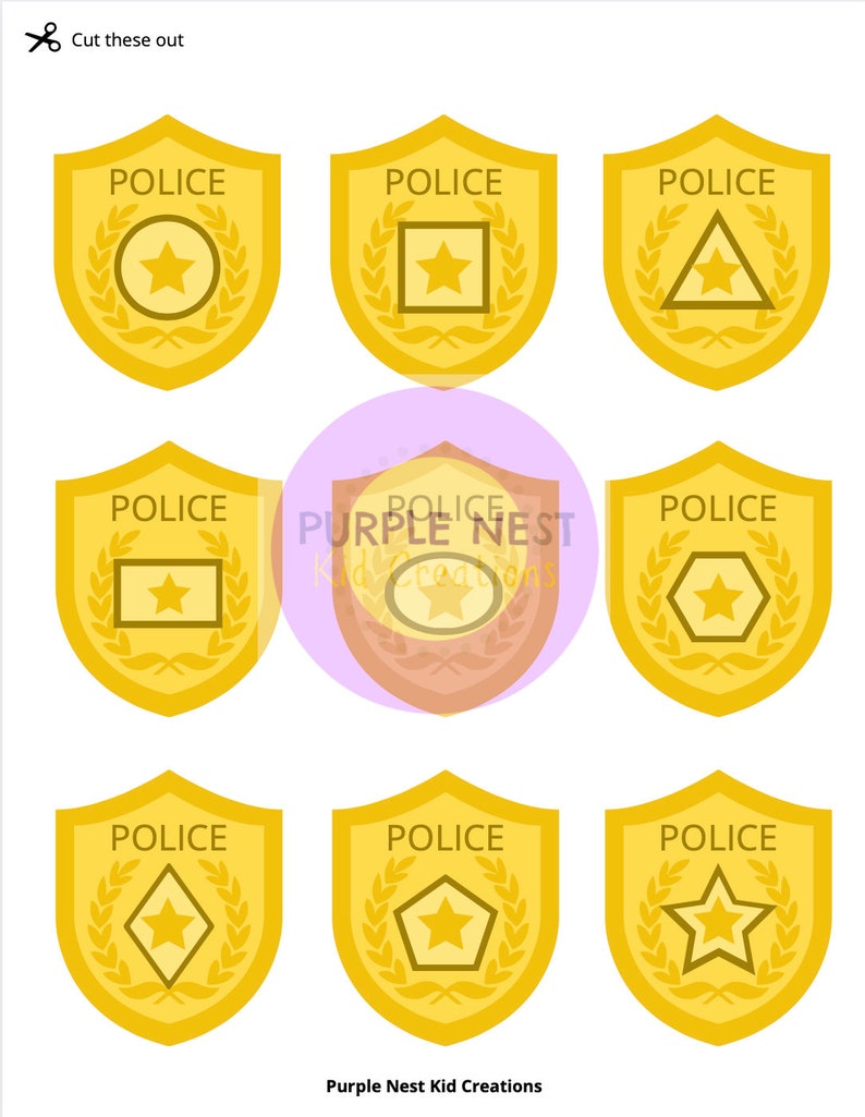 Police Badge Shape Match Worksheet Shape Matching Game - Etsy