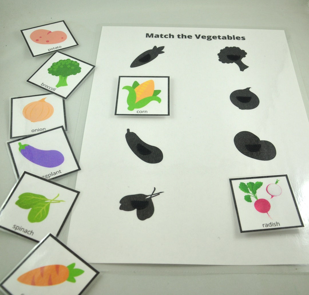Match the Vegetables Worksheet, Vegetables Matching Game, Educational ...