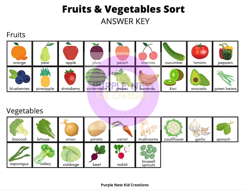 Fruits and Vegetables Printable Bundle Sorting Phonics - Etsy
