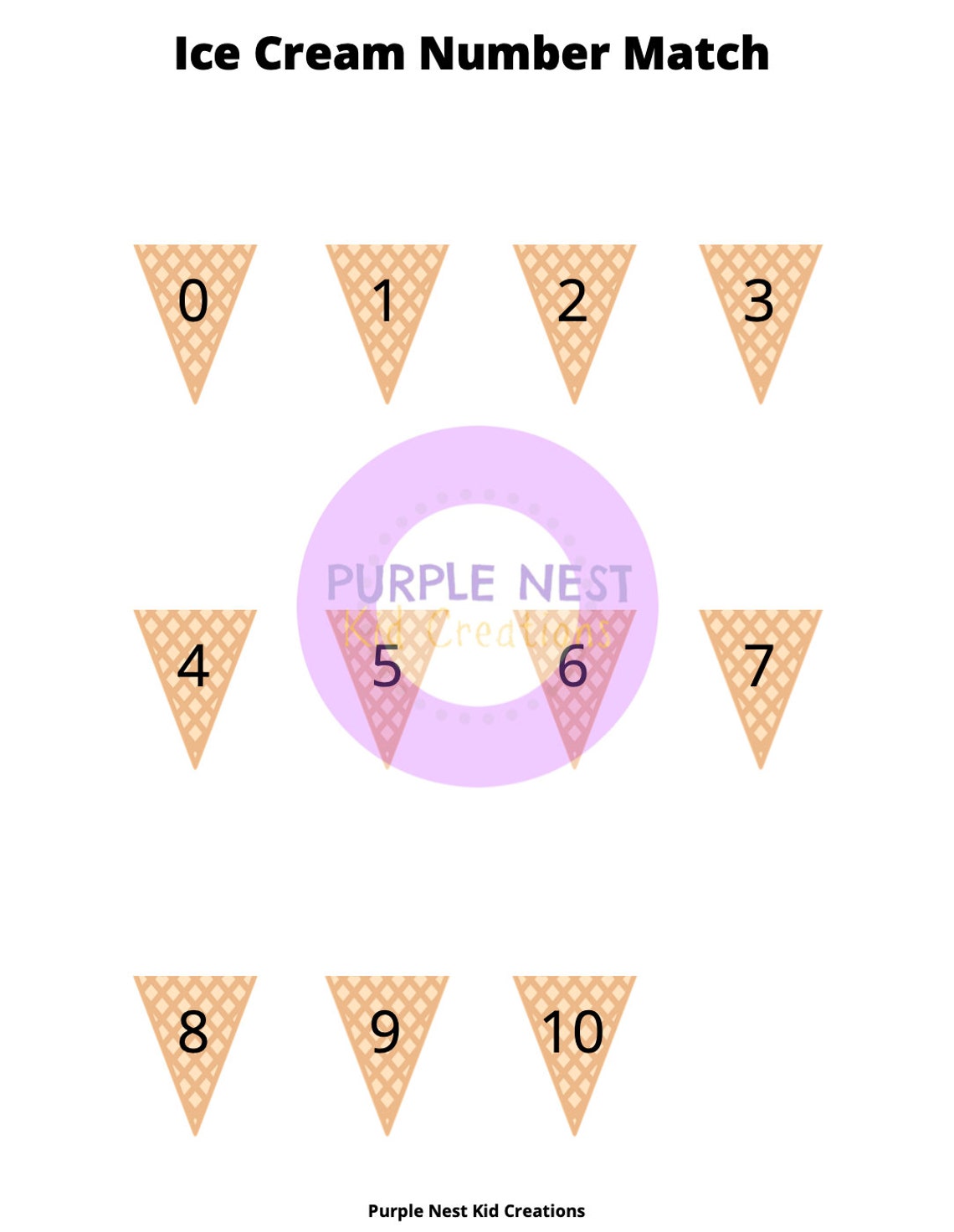 Ice Cream Number Match Worksheet: Preschool Printable Game (digital ...