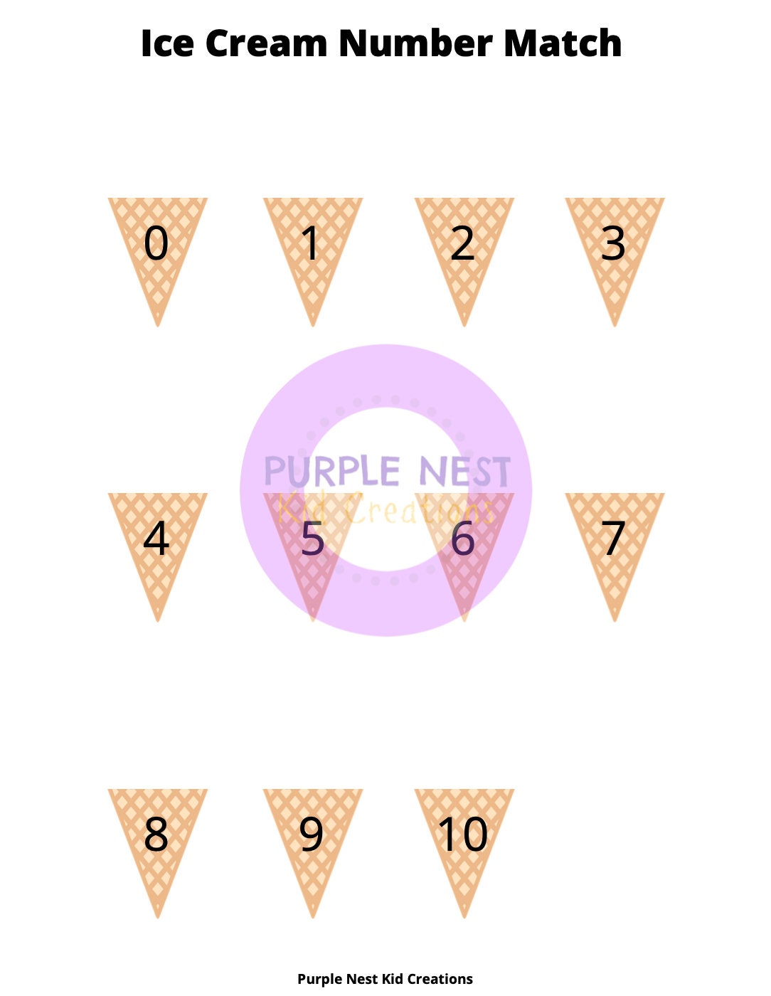 Ice Cream Number Match Worksheet: Preschool Printable Game (digital ...